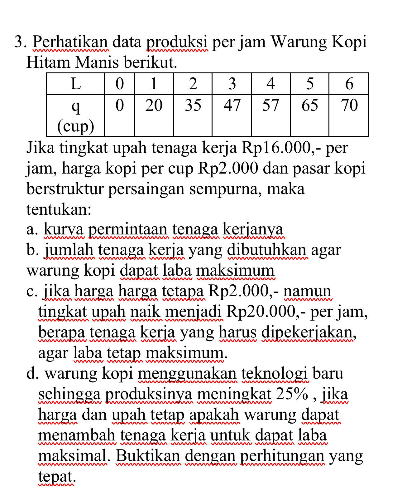 Perhatikan data produksi per jam Warung Kopi | StudyX