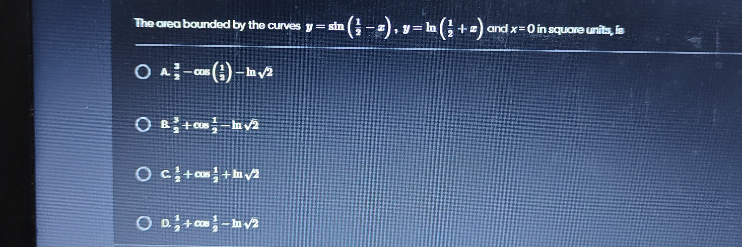 The area bounded by the curves $y = sin( | StudyX