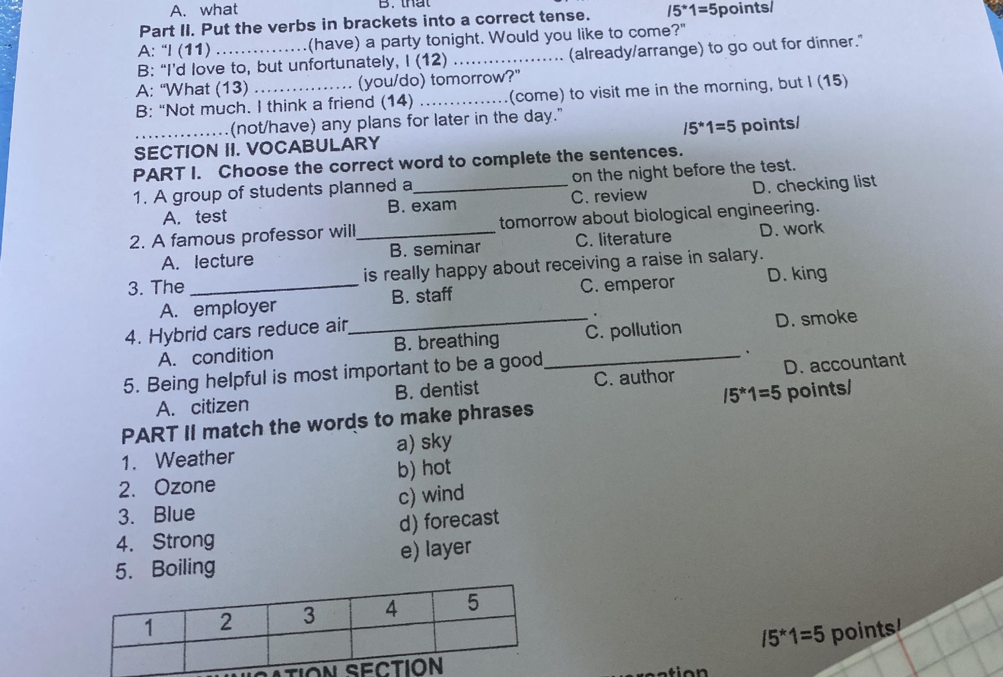 SECTION II. VOCABULARY PART I. Choose the | StudyX