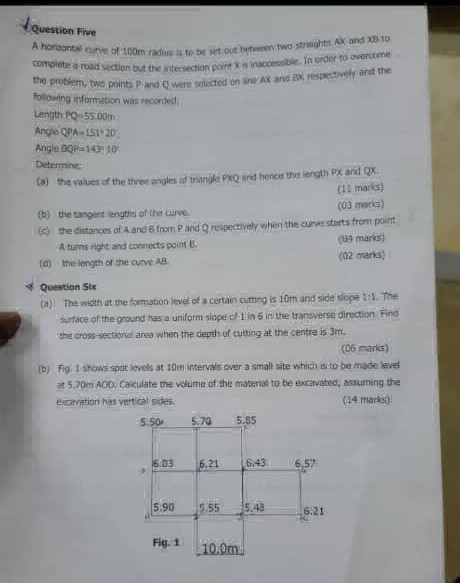 Question Five A horizontal curve of 100m | StudyX