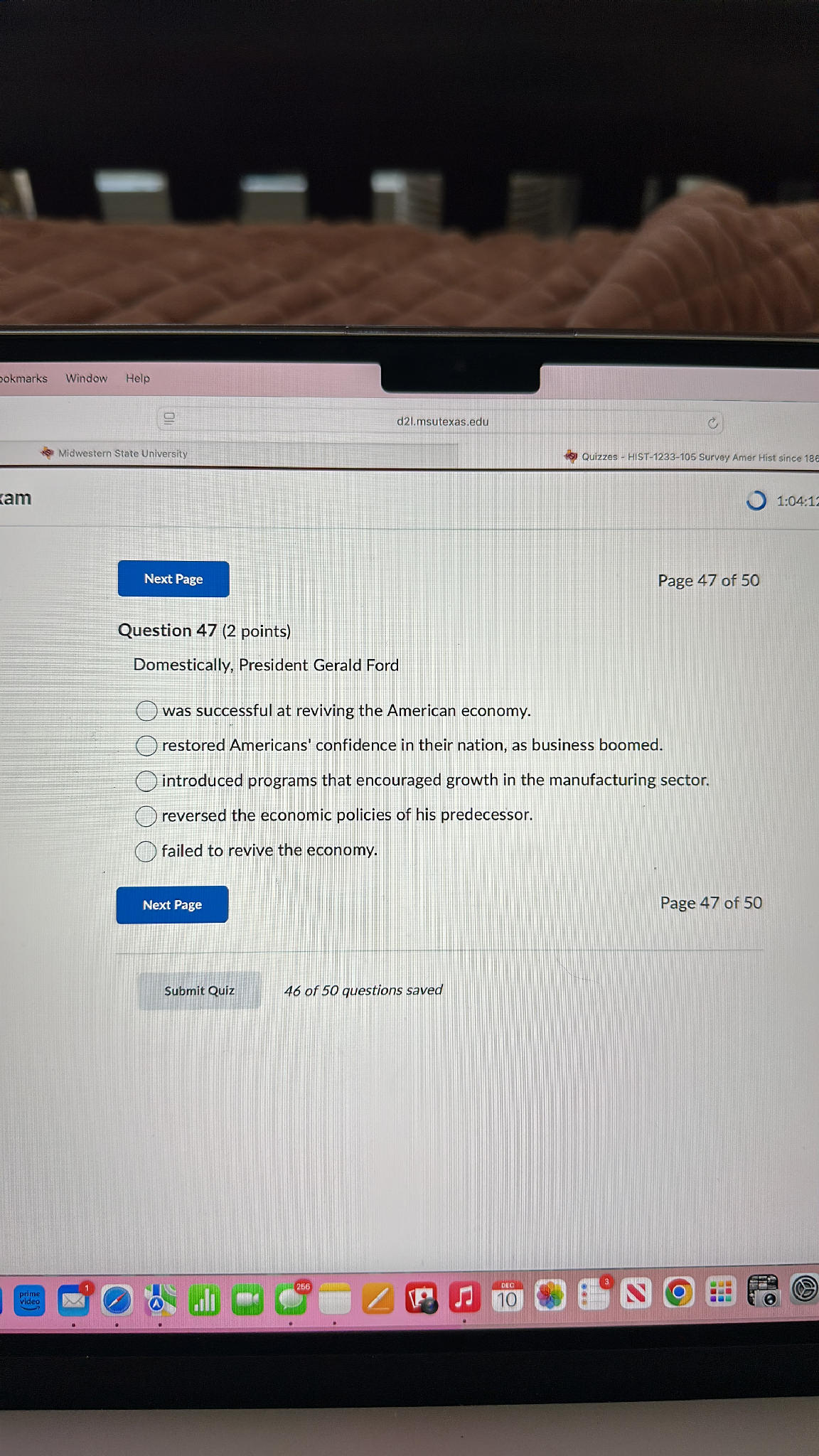 Question 47 (2 points) Domestically, | StudyX