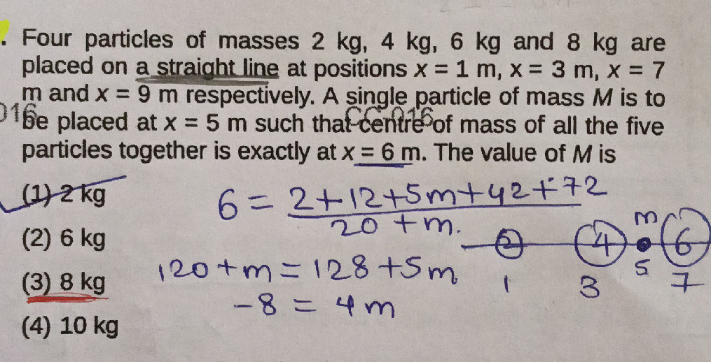 Four particles of masses 2 kg, 4 kg, 6 kg | StudyX