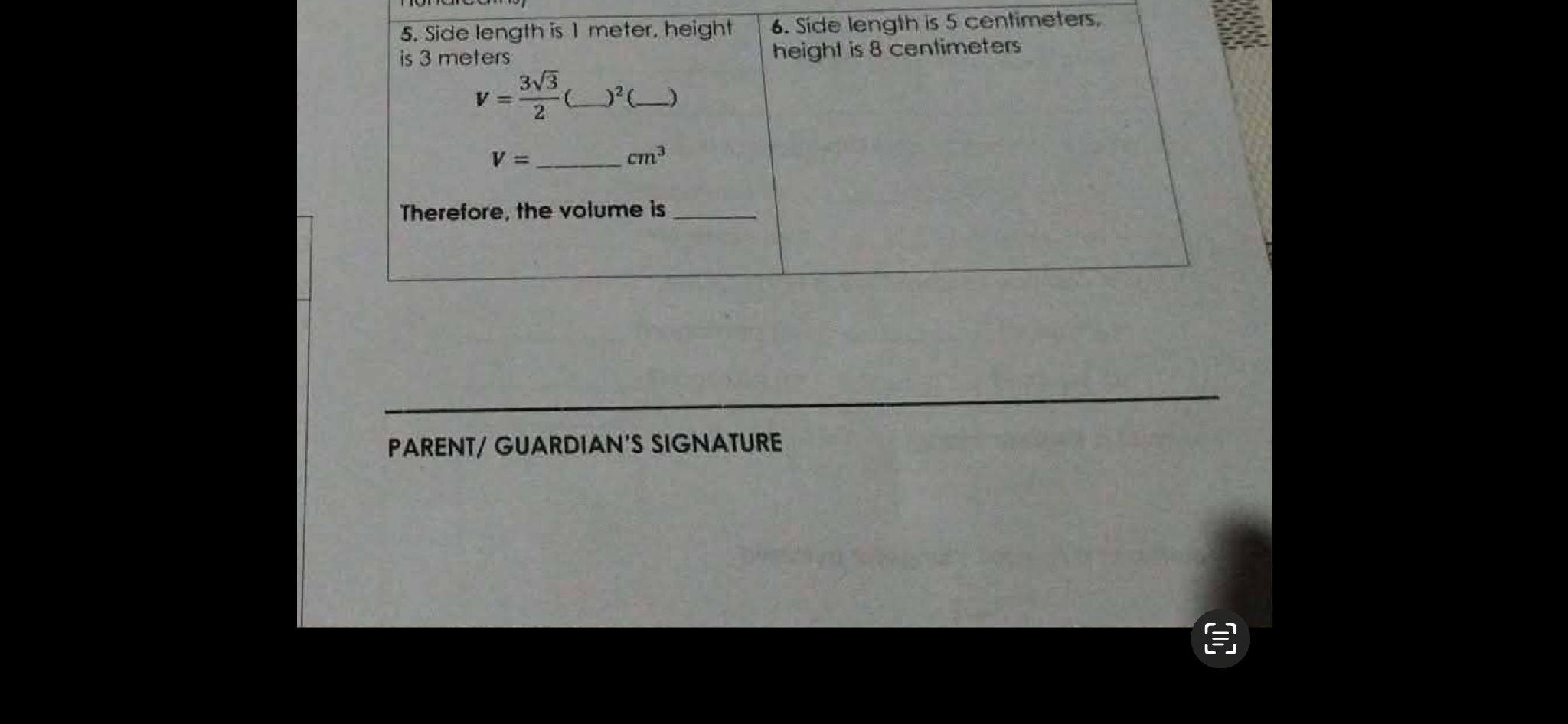 5. Side length is 1 meter, height is 3 | StudyX
