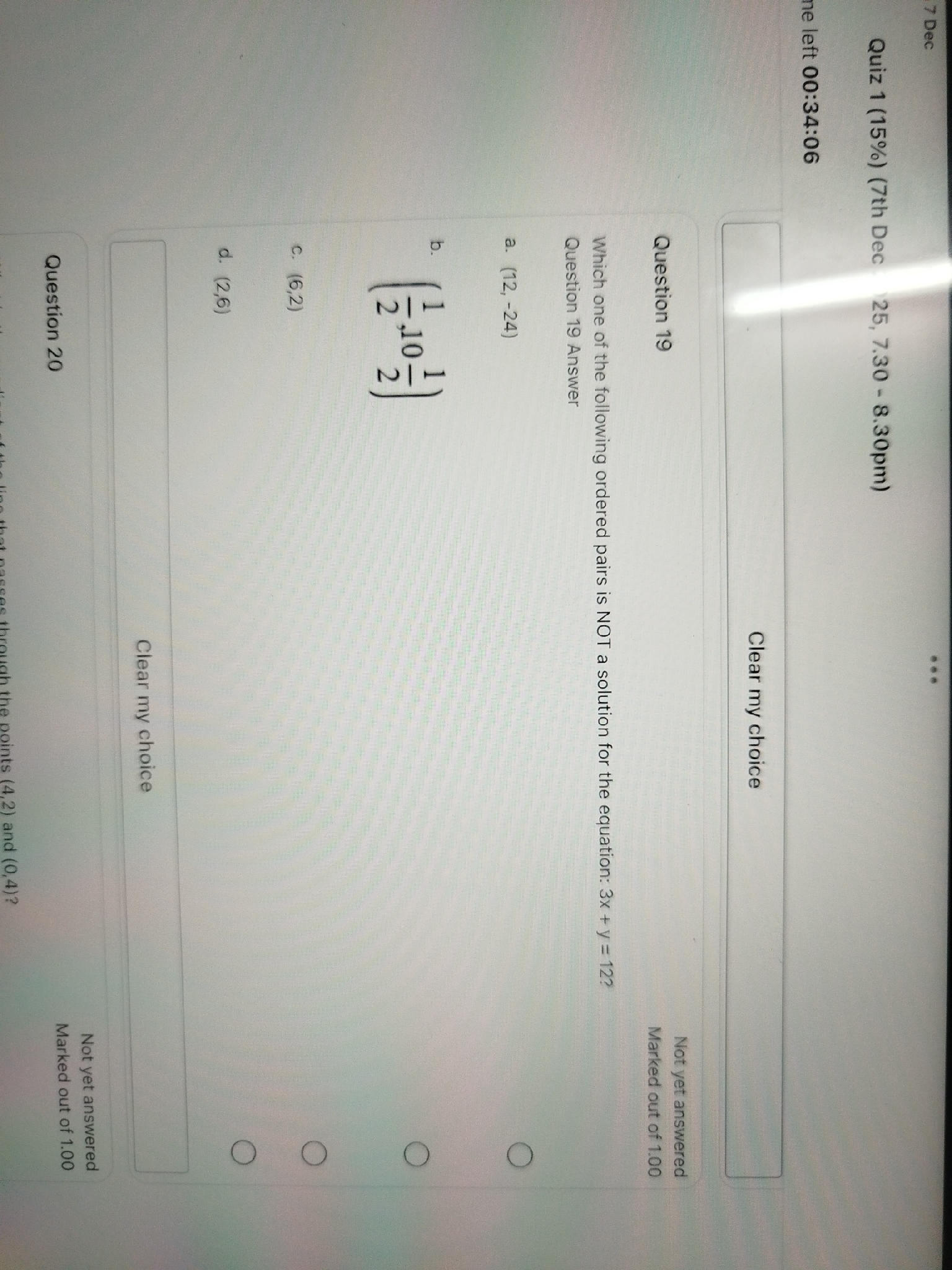 Which one of the following ordered pairs is | StudyX