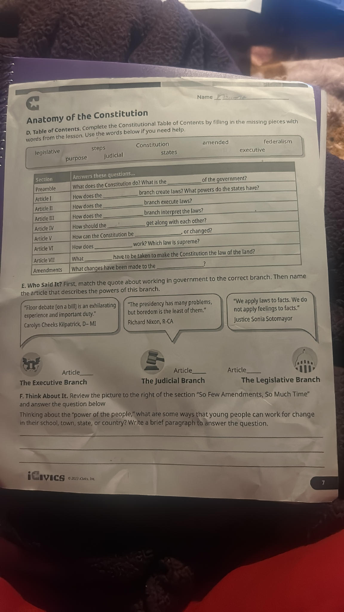 D. Table of Contents. Complete the | StudyX