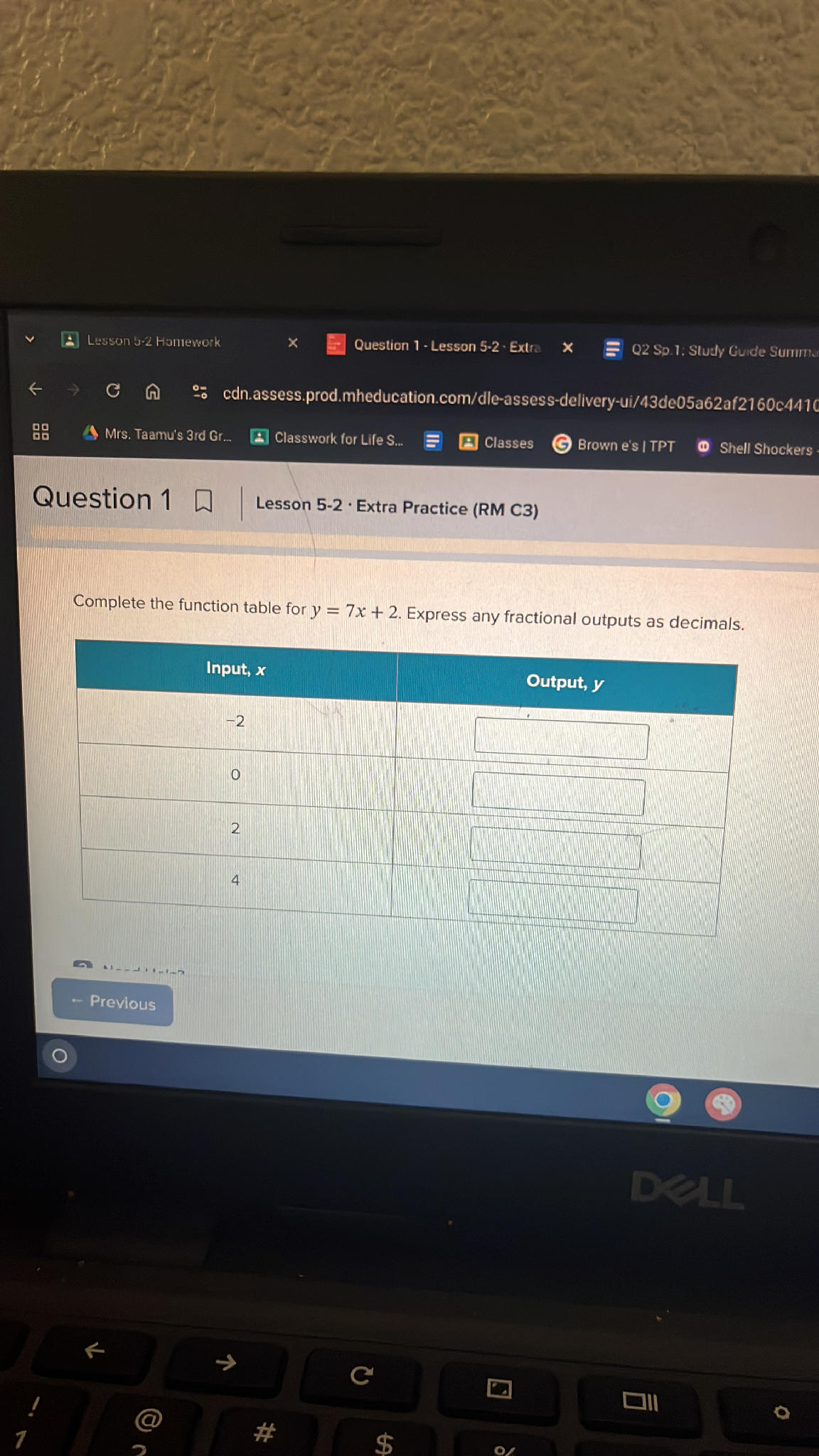 Complete the function table for $y = 7x + | StudyX