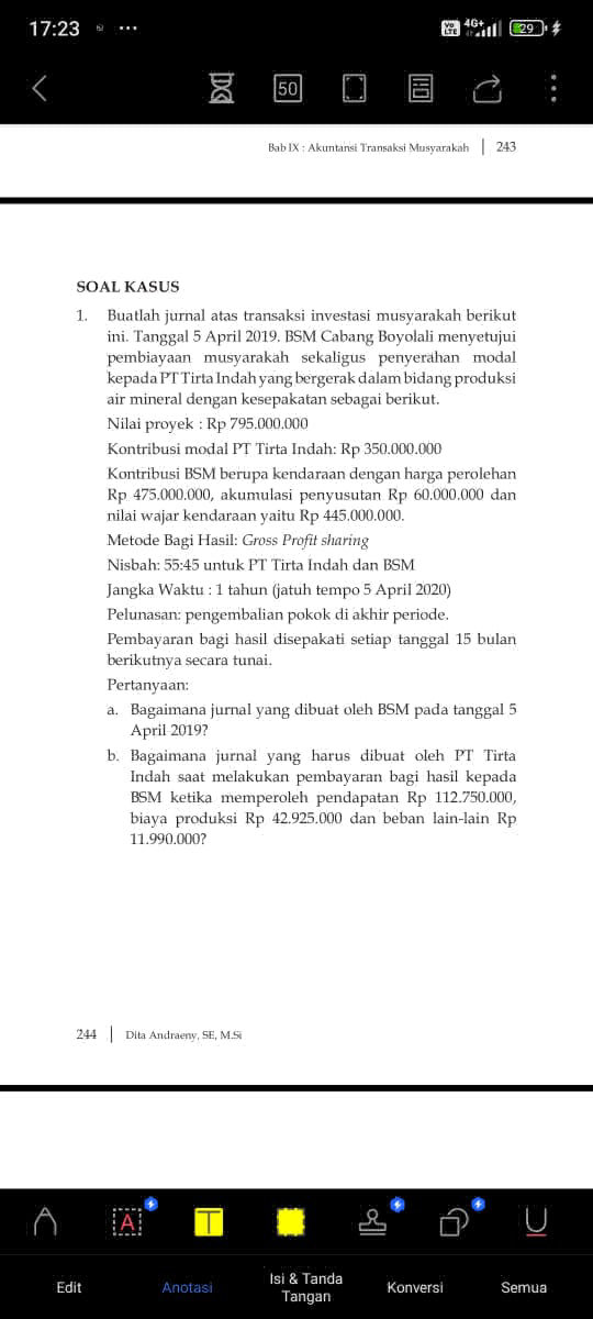 Buatlah jurnal atas transaksi investasi | StudyX