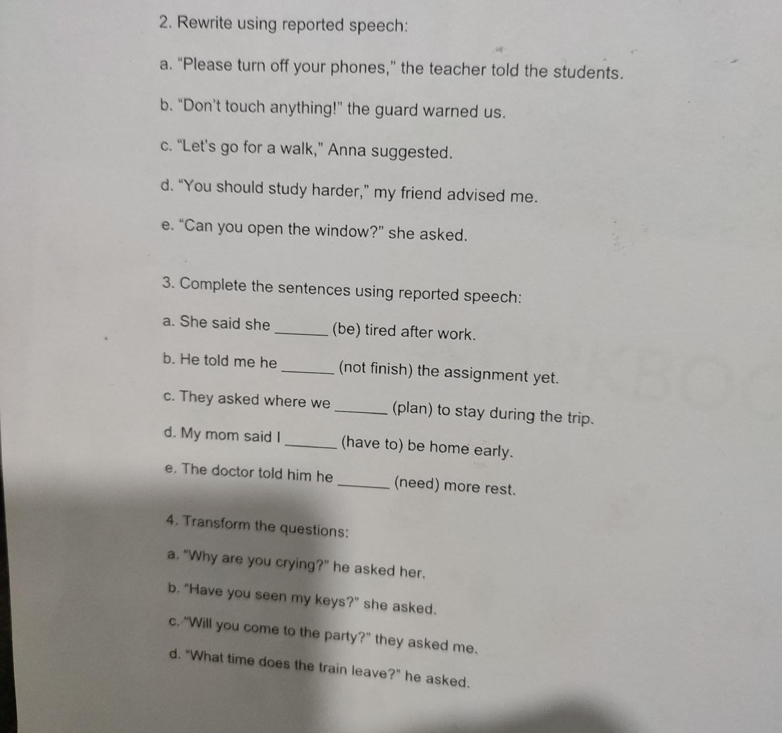 Rewrite using reported speech: a. "Please | StudyX