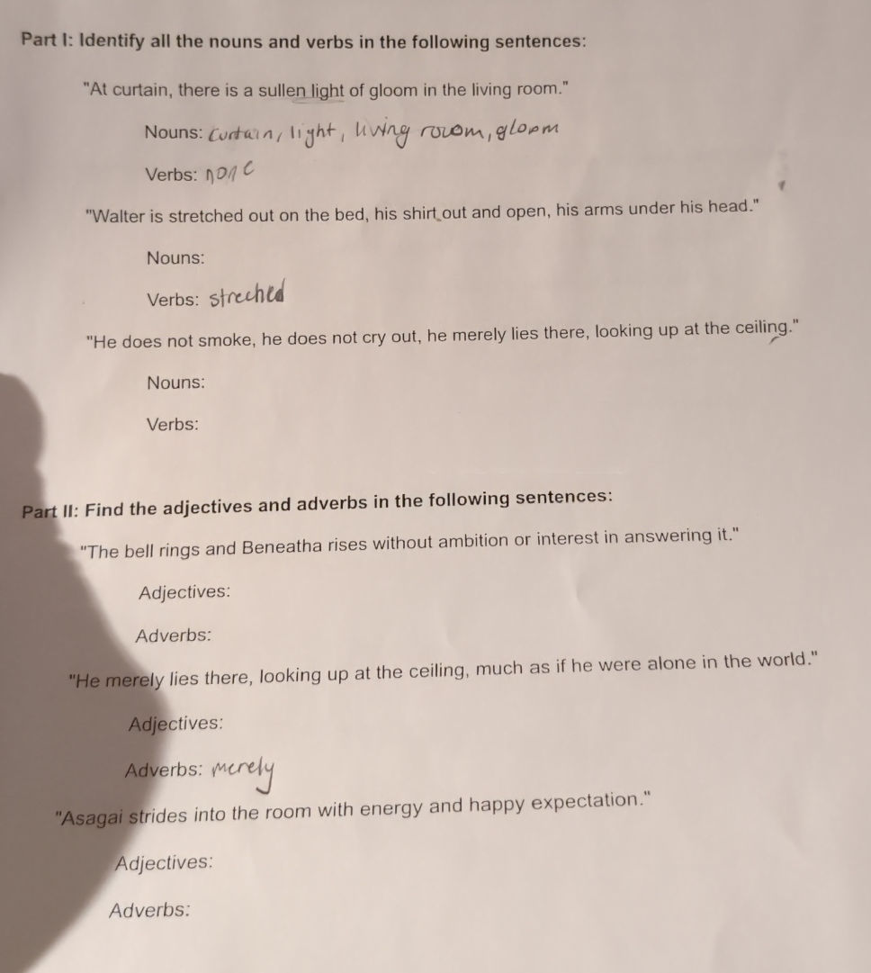 Part I: Identify all the nouns and verbs in | StudyX