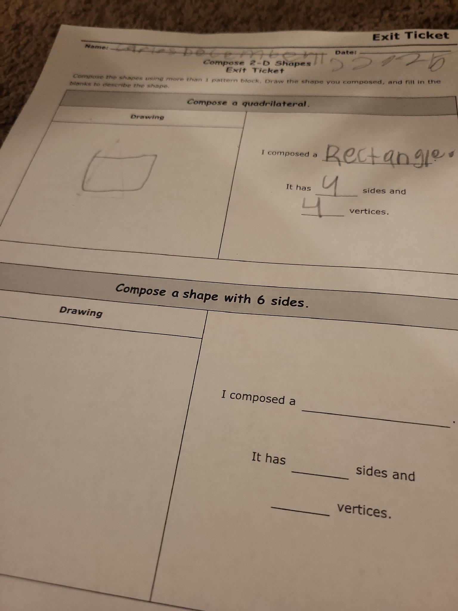 Exit Ticket: Compose 2-D Shapes Compose the | StudyX