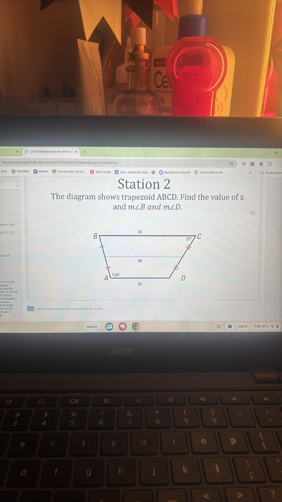The diagram shows trapezoid $ABCD$. Find the | StudyX