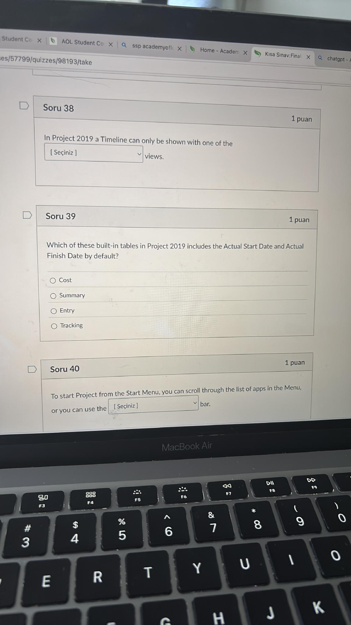 In Project 2019 a Timeline can only be shown | StudyX