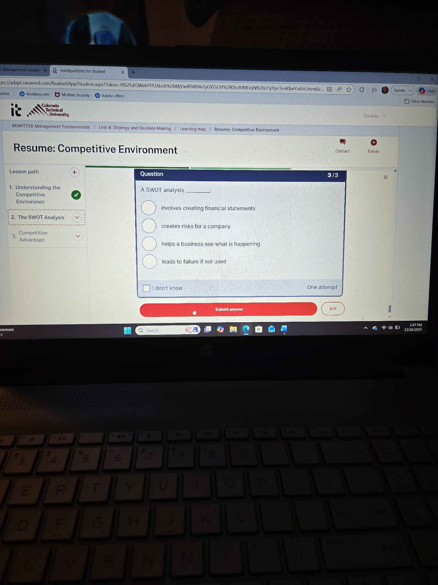 A SWOT analysis _______ involves creating | StudyX