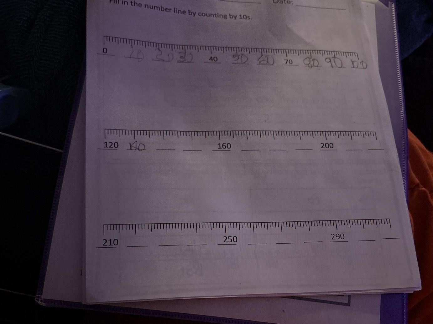 Fill in the number line by counting by 10s. | StudyX