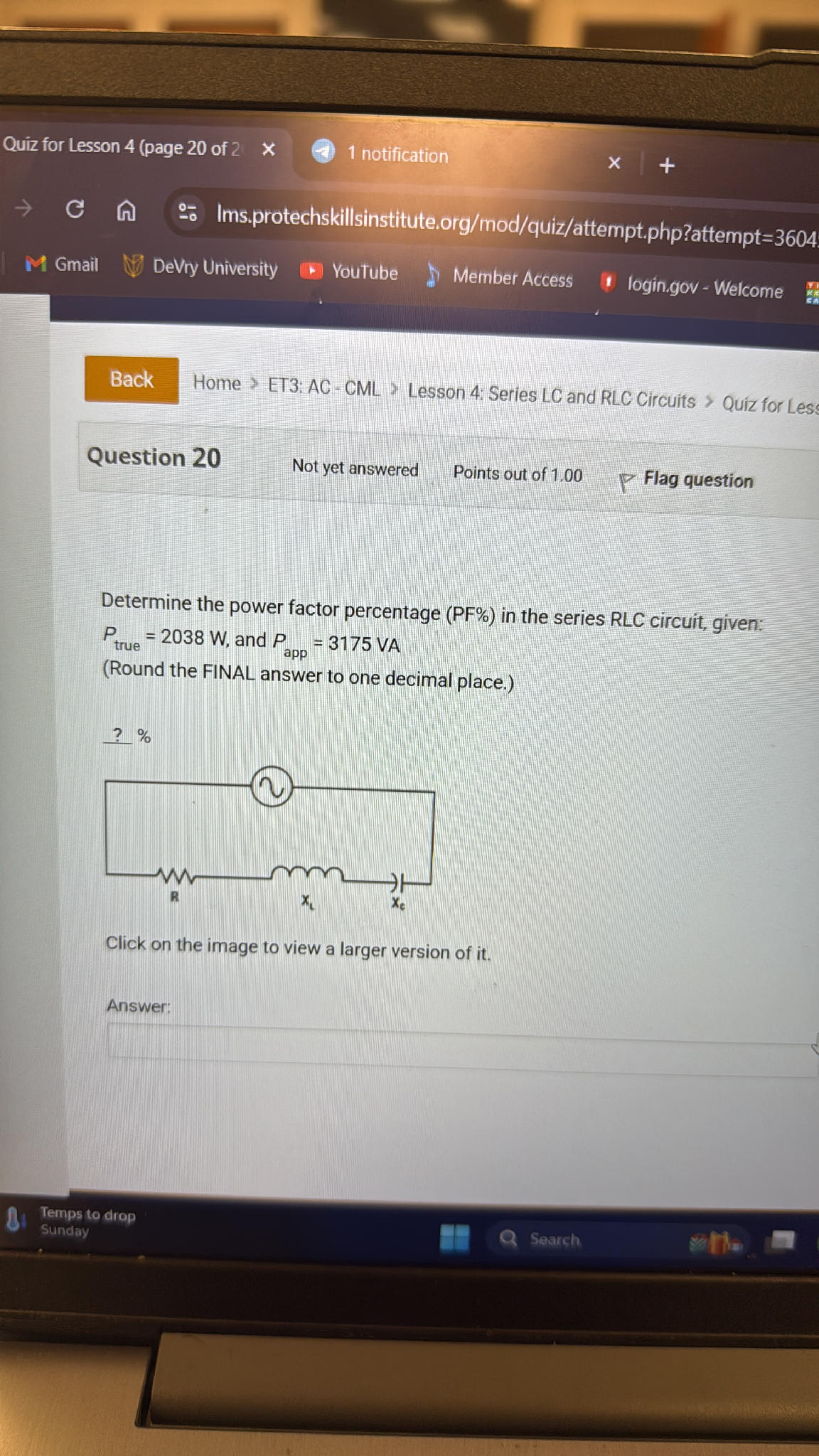 Determine the power factor percentage | StudyX