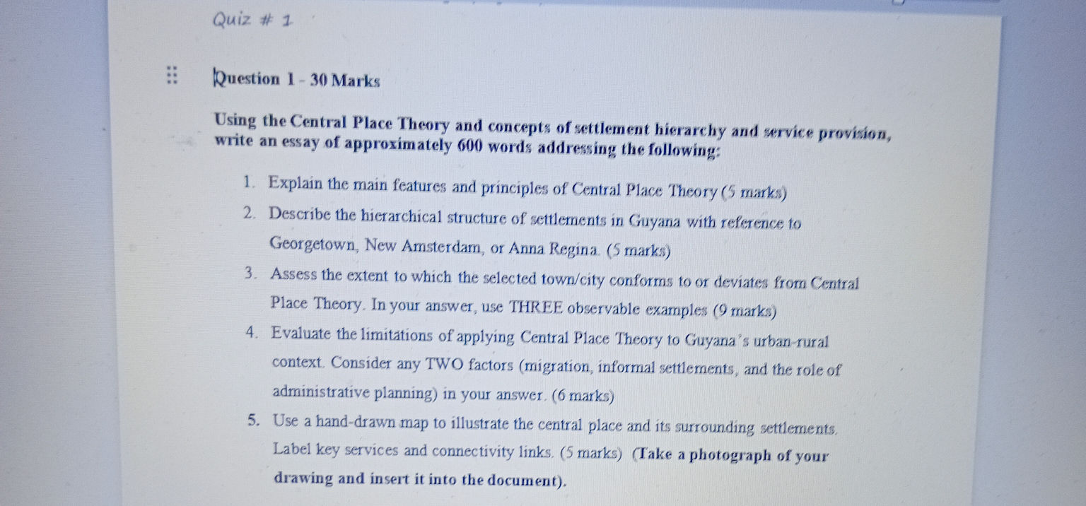 Using the Central Place Theory and concepts | StudyX