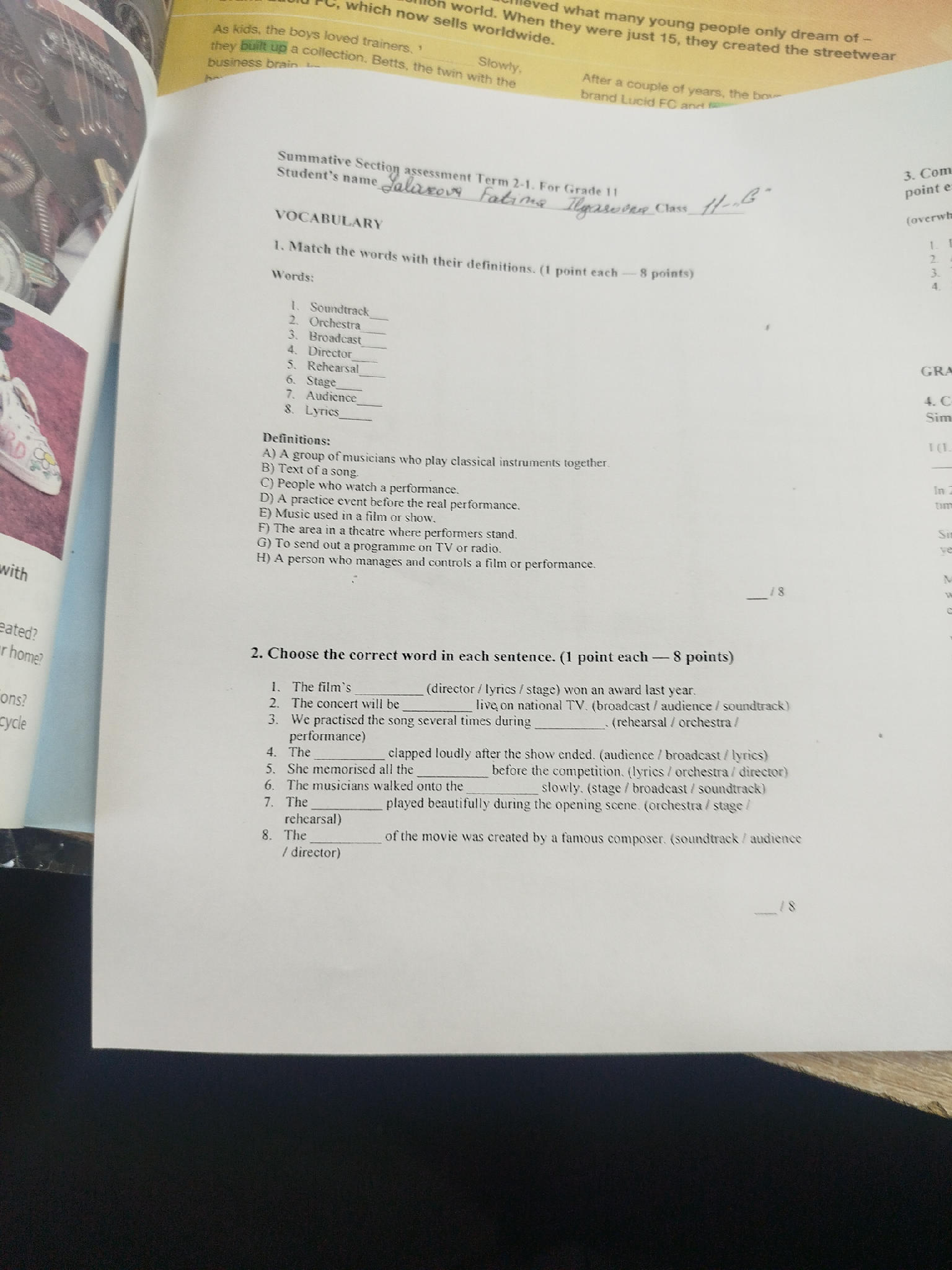 VOCABULARY 1. Match the words with their | StudyX