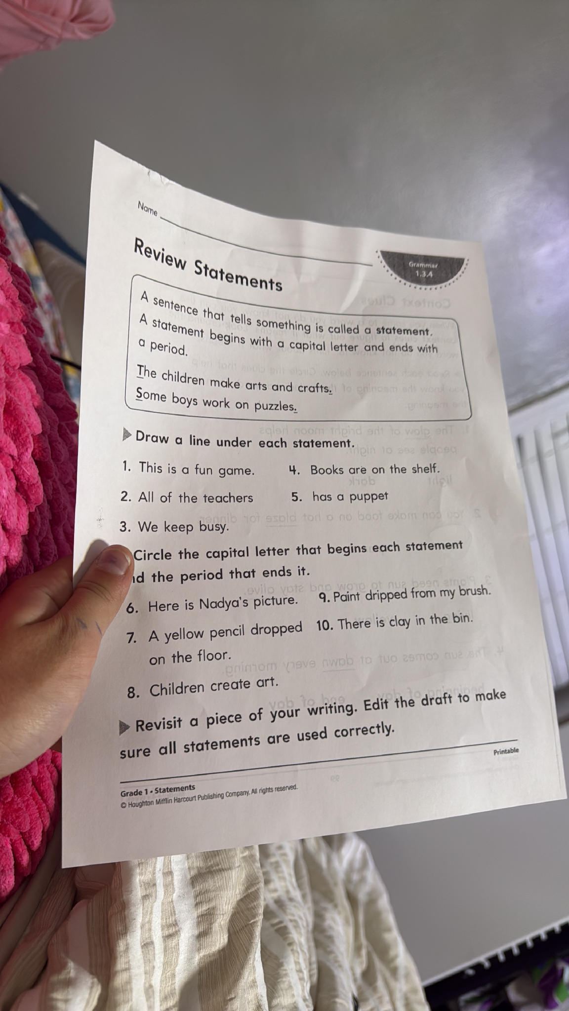 Review Statements A sentence that tells | StudyX