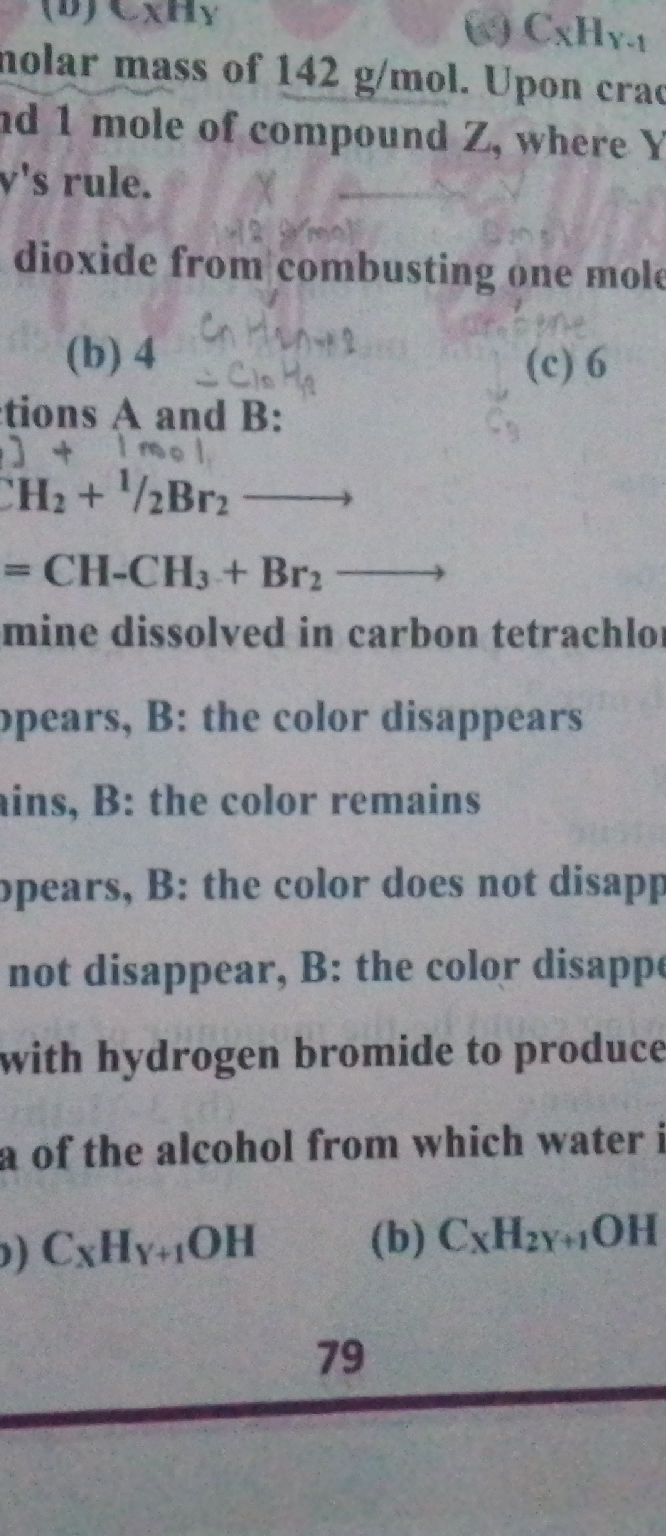 CxHY-1 molar mass of 142 g/mol. Upon | StudyX