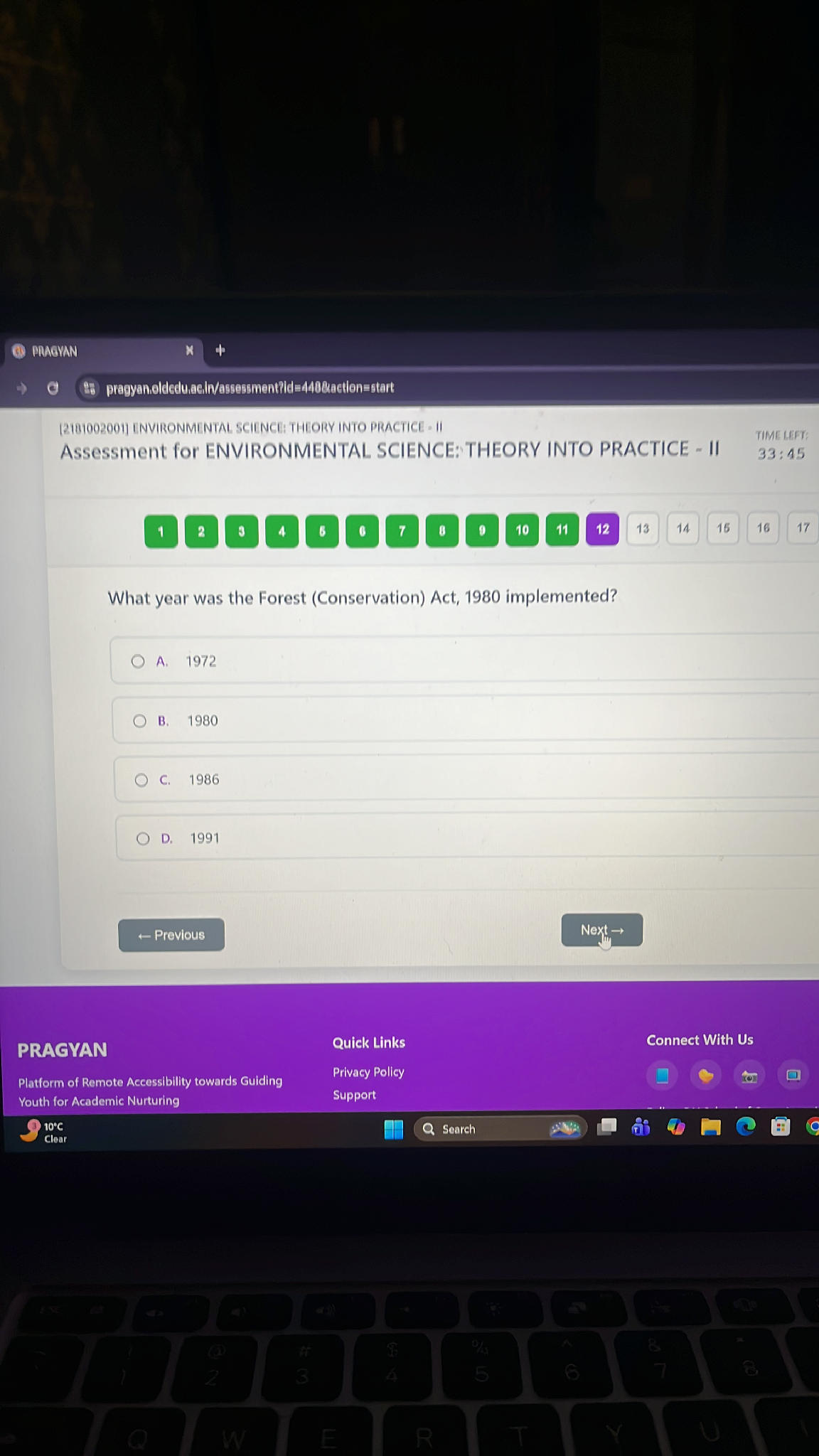 What year was the Forest (Conservation) Act, | StudyX