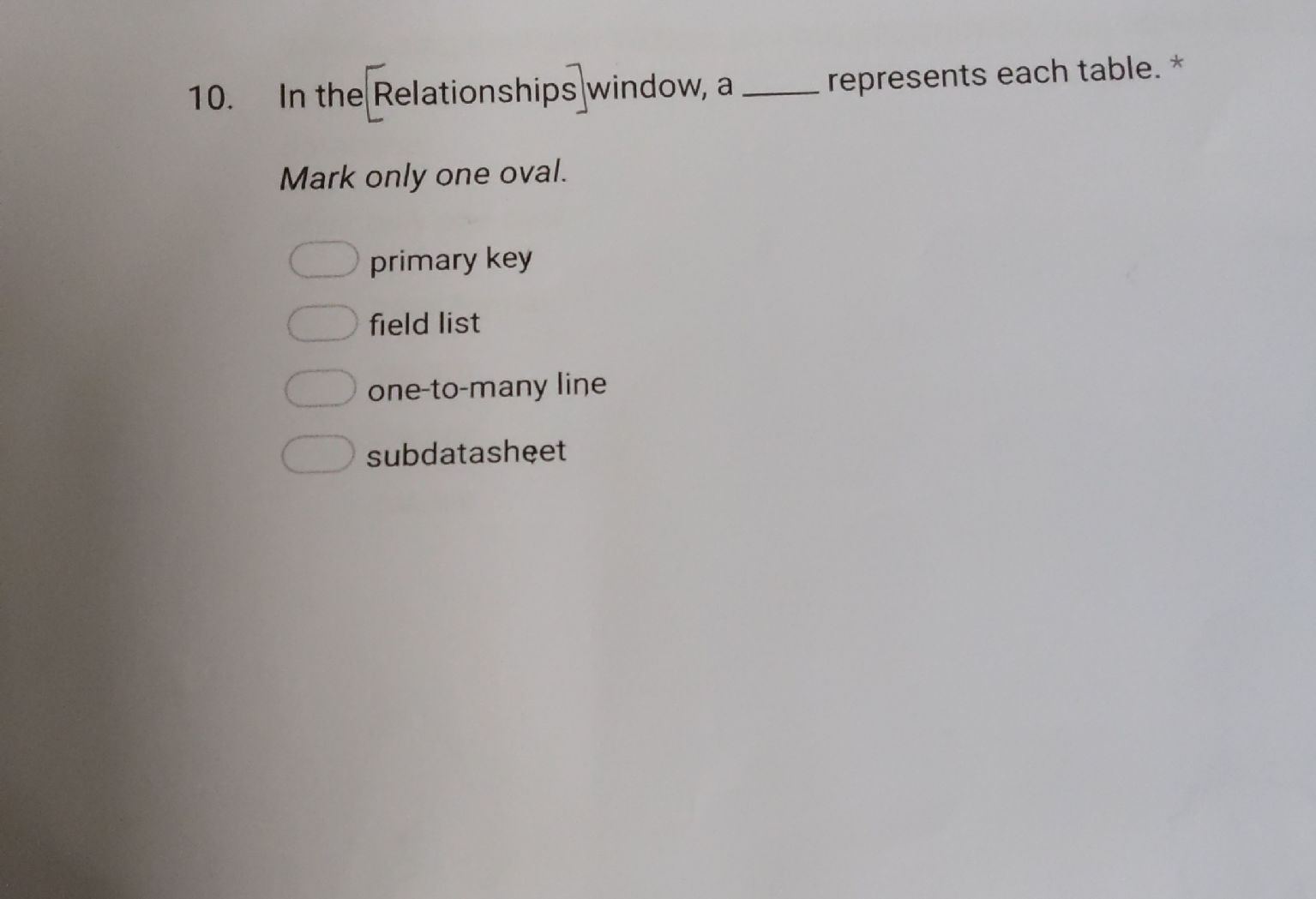 In the Relationships window, a __________ | StudyX