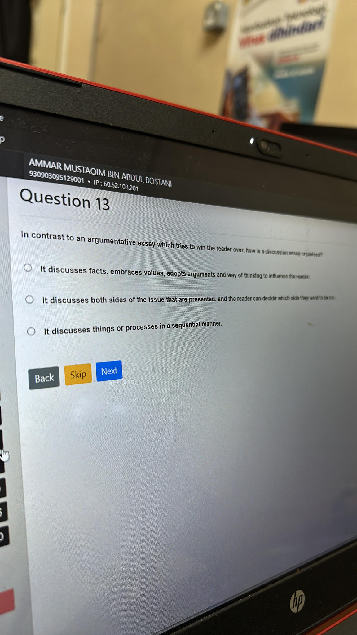 In contrast to an argumentative essay which | StudyX