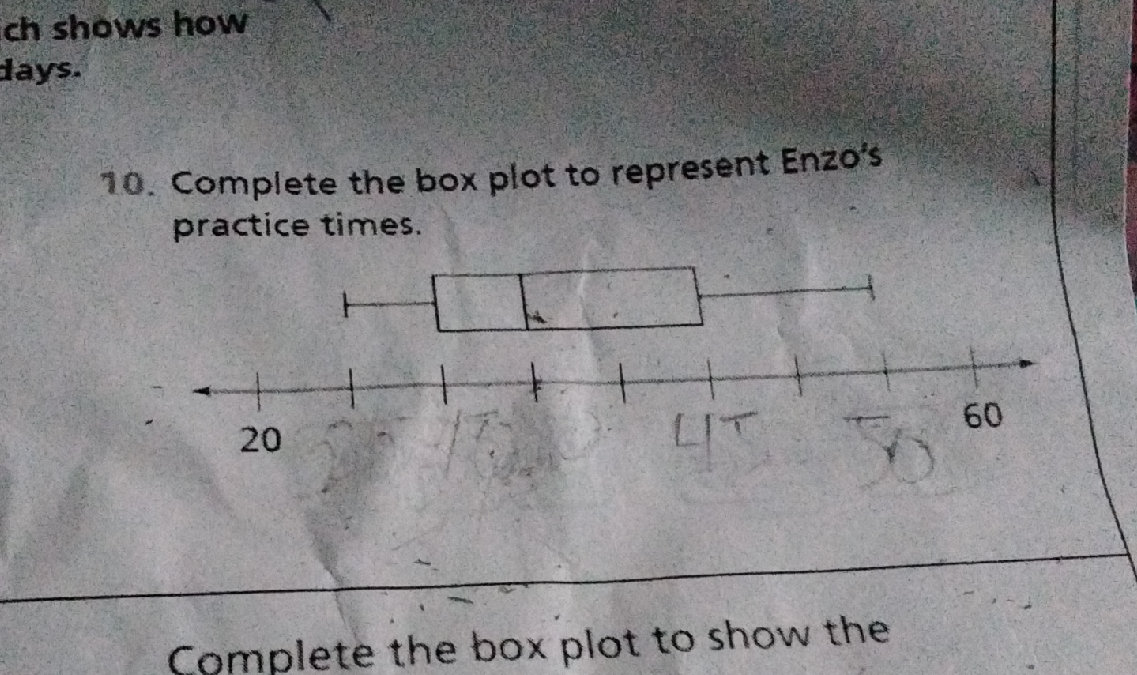 Complete the box plot to represent Enzo's | StudyX