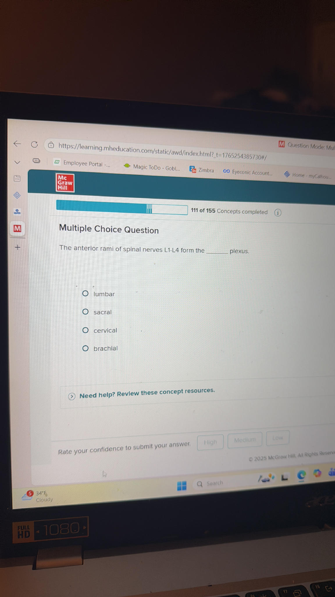 Multiple Choice Question The anterior rami | StudyX