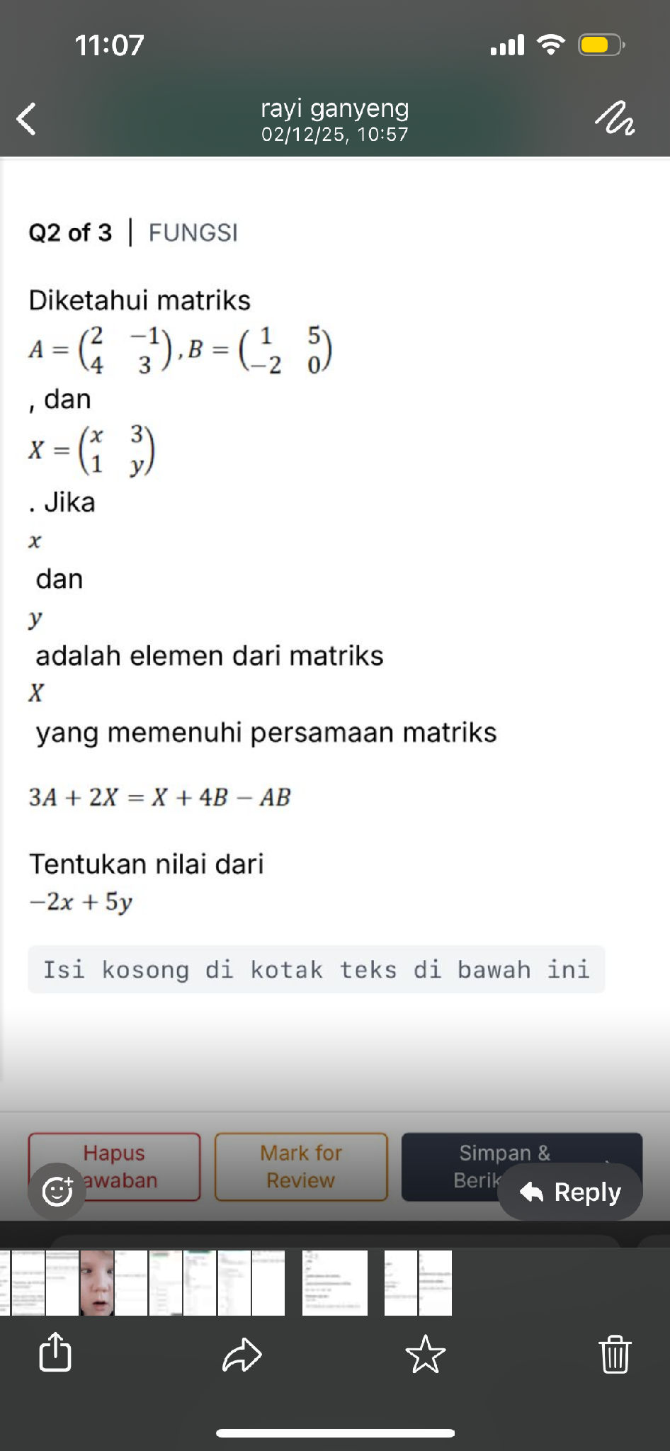 Q2 of 3 | FUNGSI Diketahui matriks $$A = | StudyX
