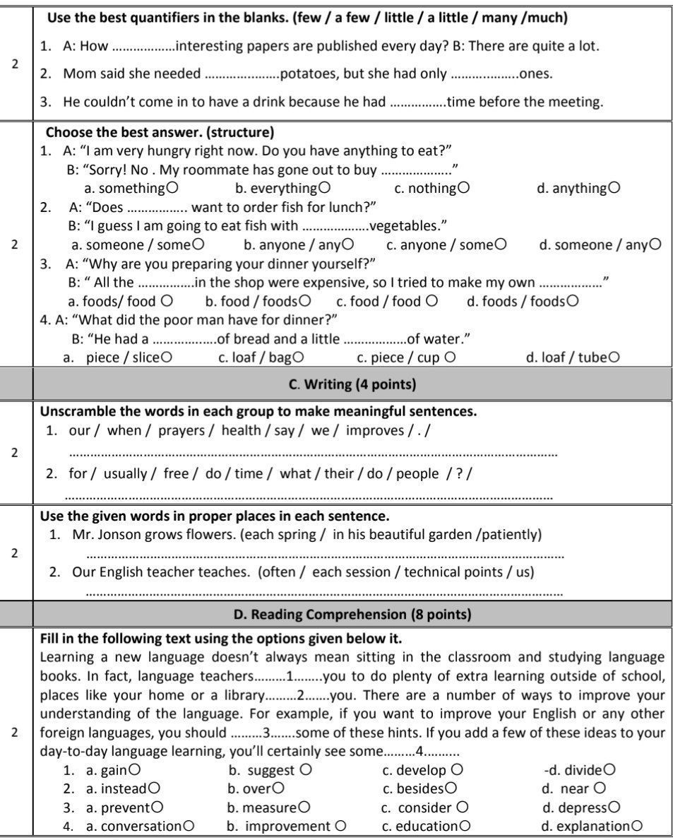 Use the best quantifiers in the blanks. (few | StudyX