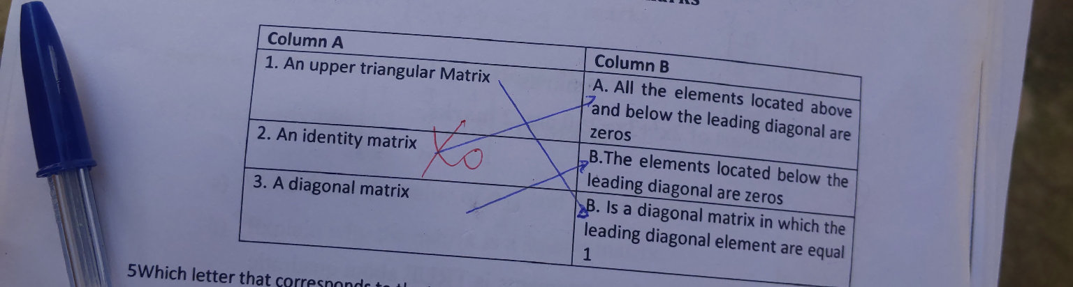 Column A 1. An upper triangular Matrix 2. | StudyX
