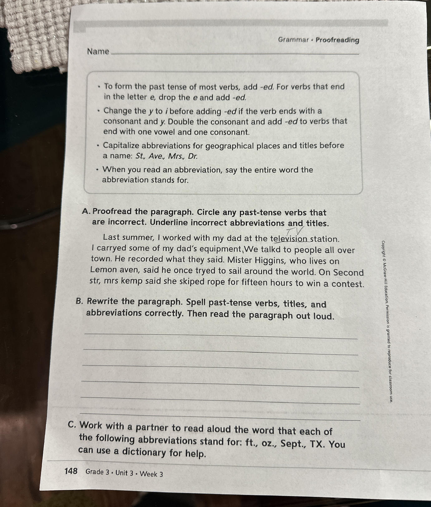 Grammar $ $ Proofreading Name __________ * | StudyX