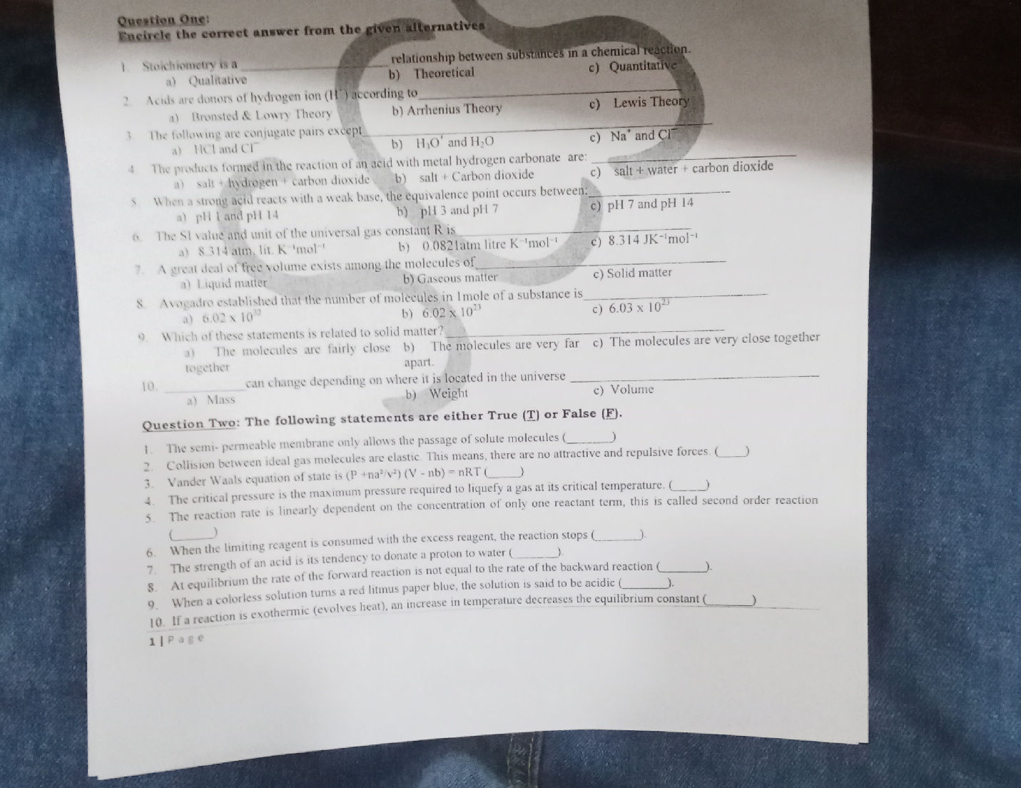 Question One: Encircle the correct answer | StudyX