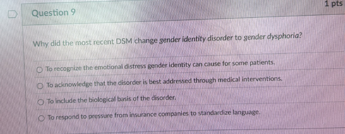 Why did the most recent DSM change gender | StudyX