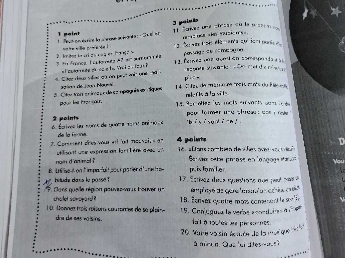 3 points 11. Écrivez une phrase où le | StudyX