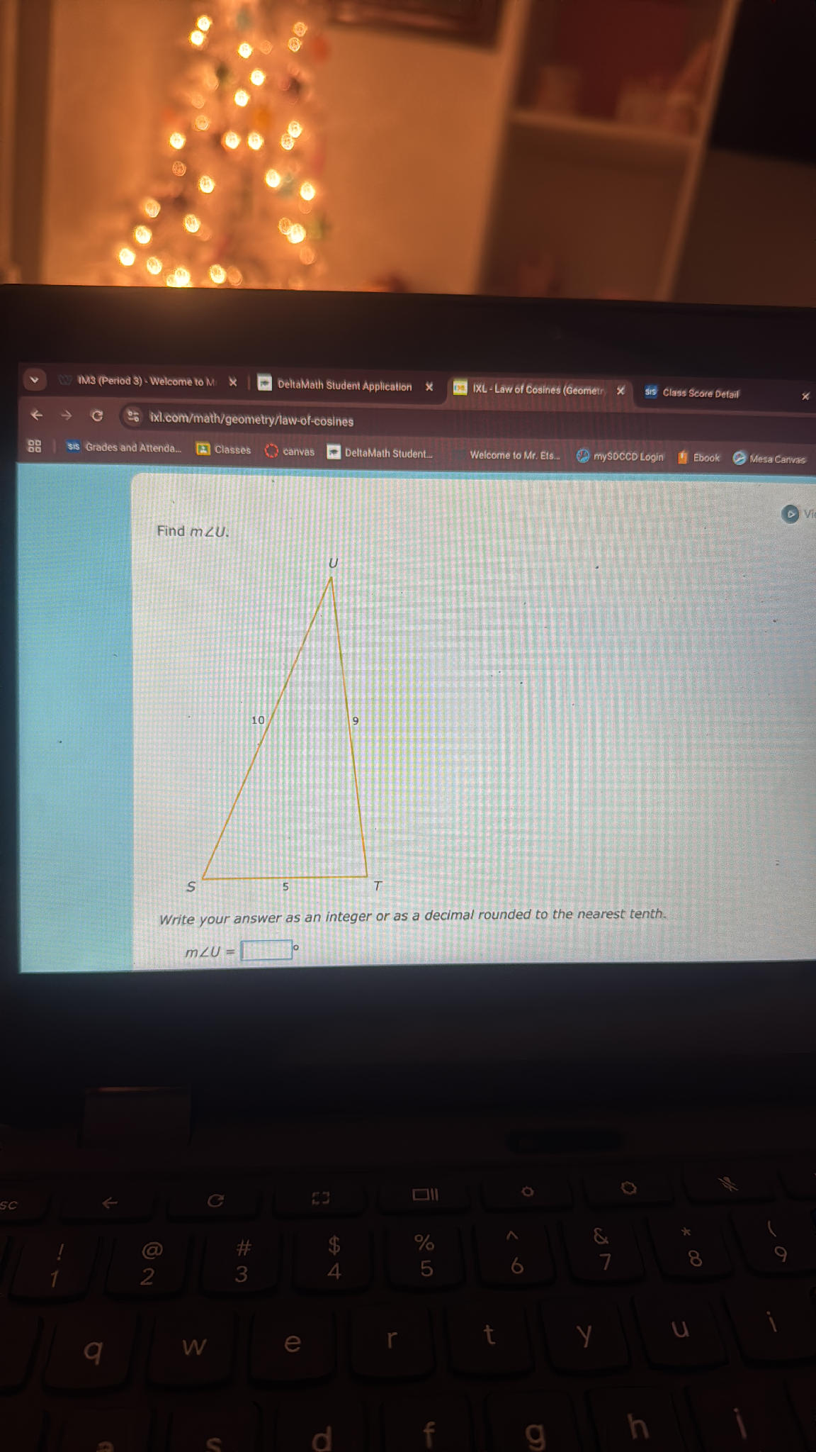 Find $m U$. [Diagram: Triangle $STU$ with | StudyX