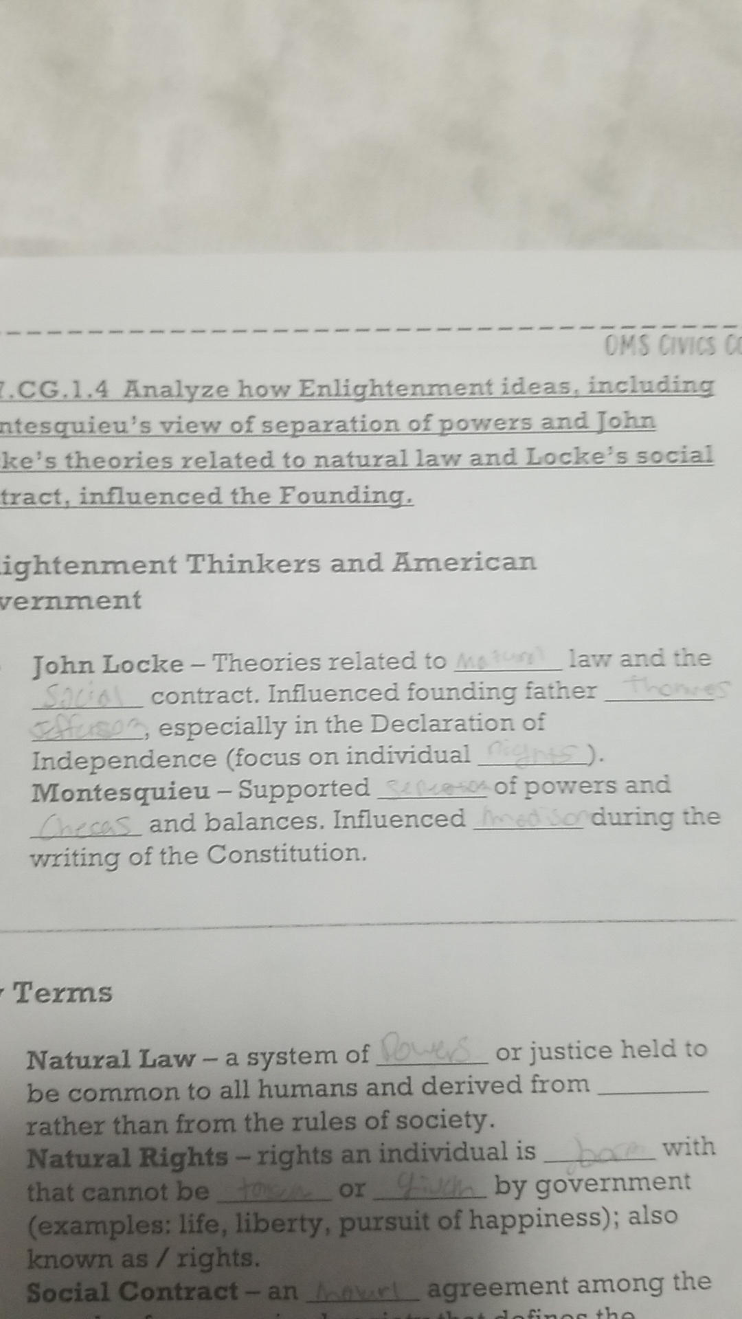 7.CG.1.4 Analyze how Enlightenment ideas, | StudyX