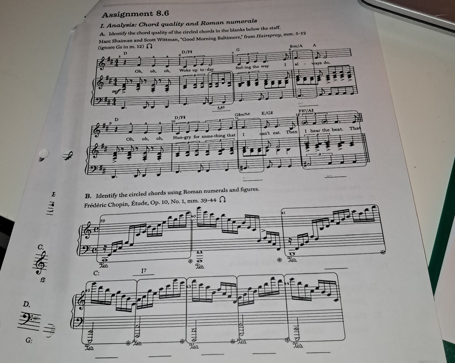 B. Identify the circled chords using Roman | StudyX