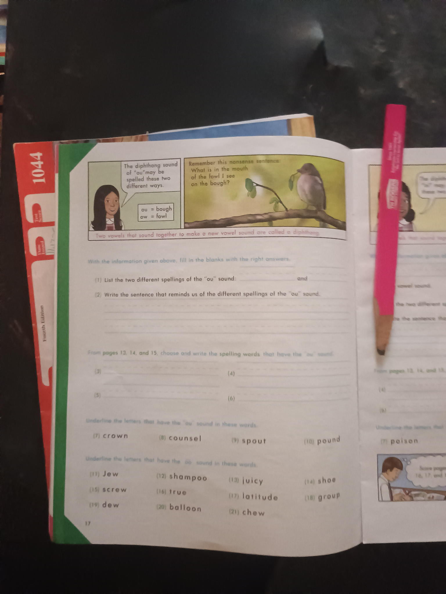 The diphthong sound of "ou" may be spelled | StudyX