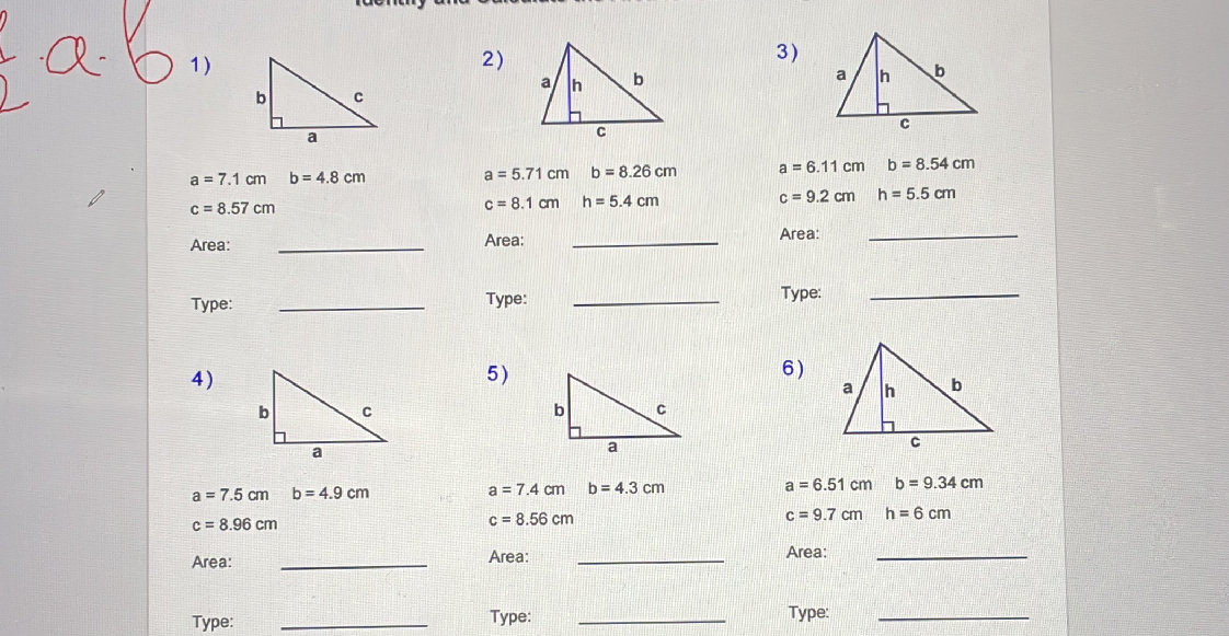 a = 5.71 cm b = 8.26 cm c = 8.1 cm h = 5.4 | StudyX