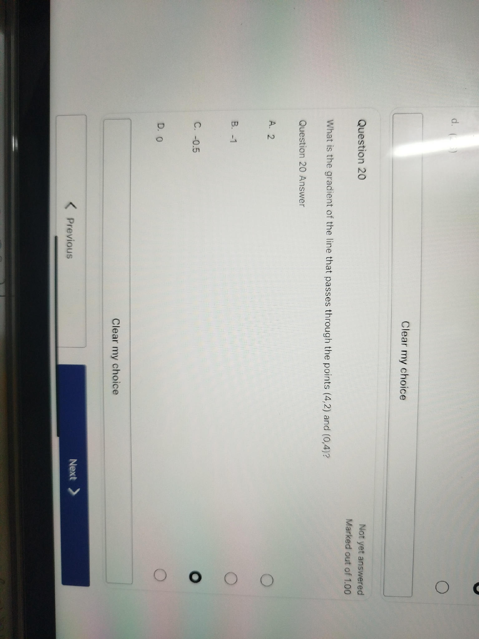 What is the gradient of the line that passes | StudyX