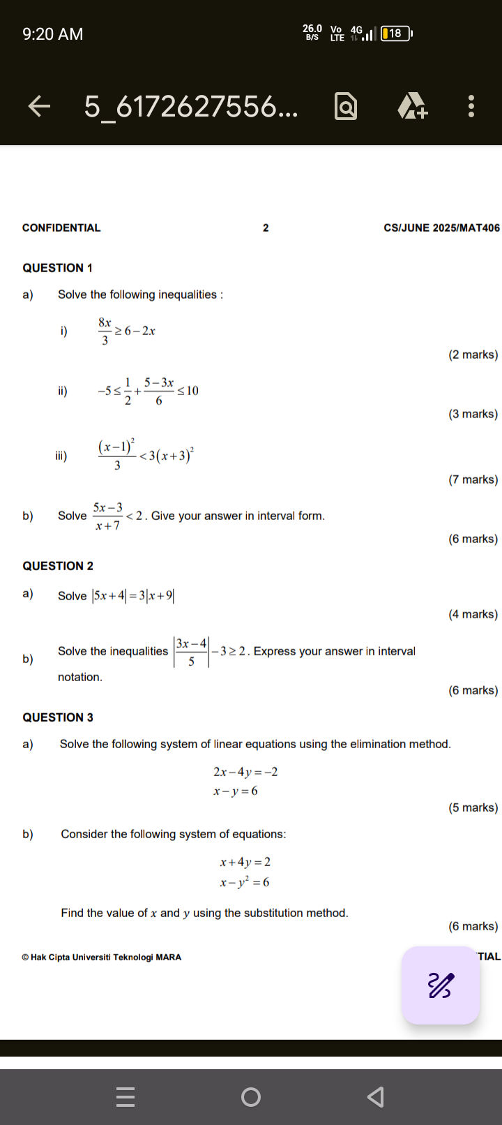 QUESTION 3 a) Solve the following system of | StudyX