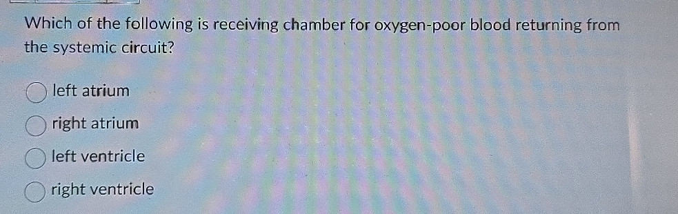 Which of the following is receiving chamber | StudyX