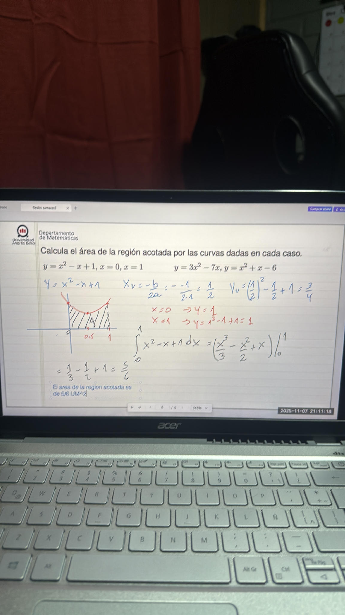 Calcula el área de la región acotada por las | StudyX