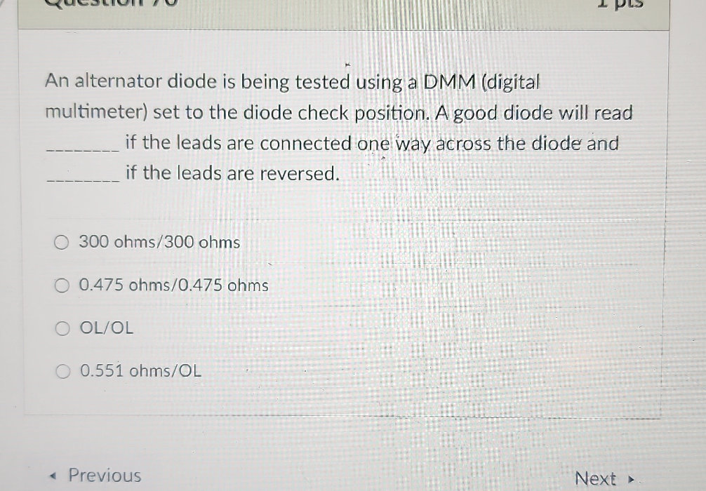 An alternator diode is being tested using a | StudyX