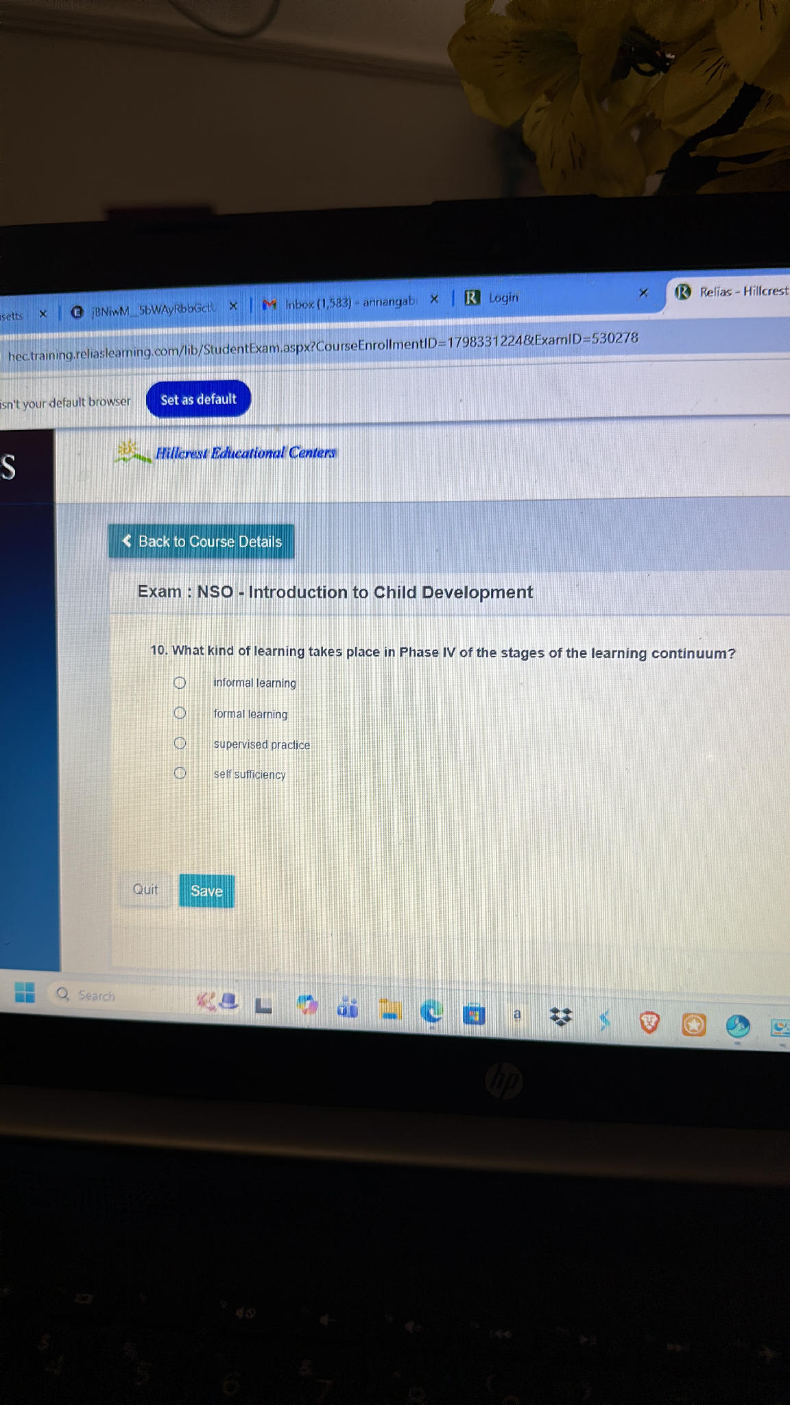 10. What kind of learning takes place in | StudyX