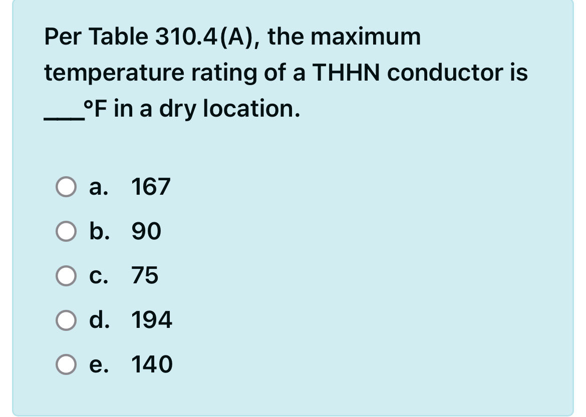 Per Table 310.4(A), the maximum temperature | StudyX
