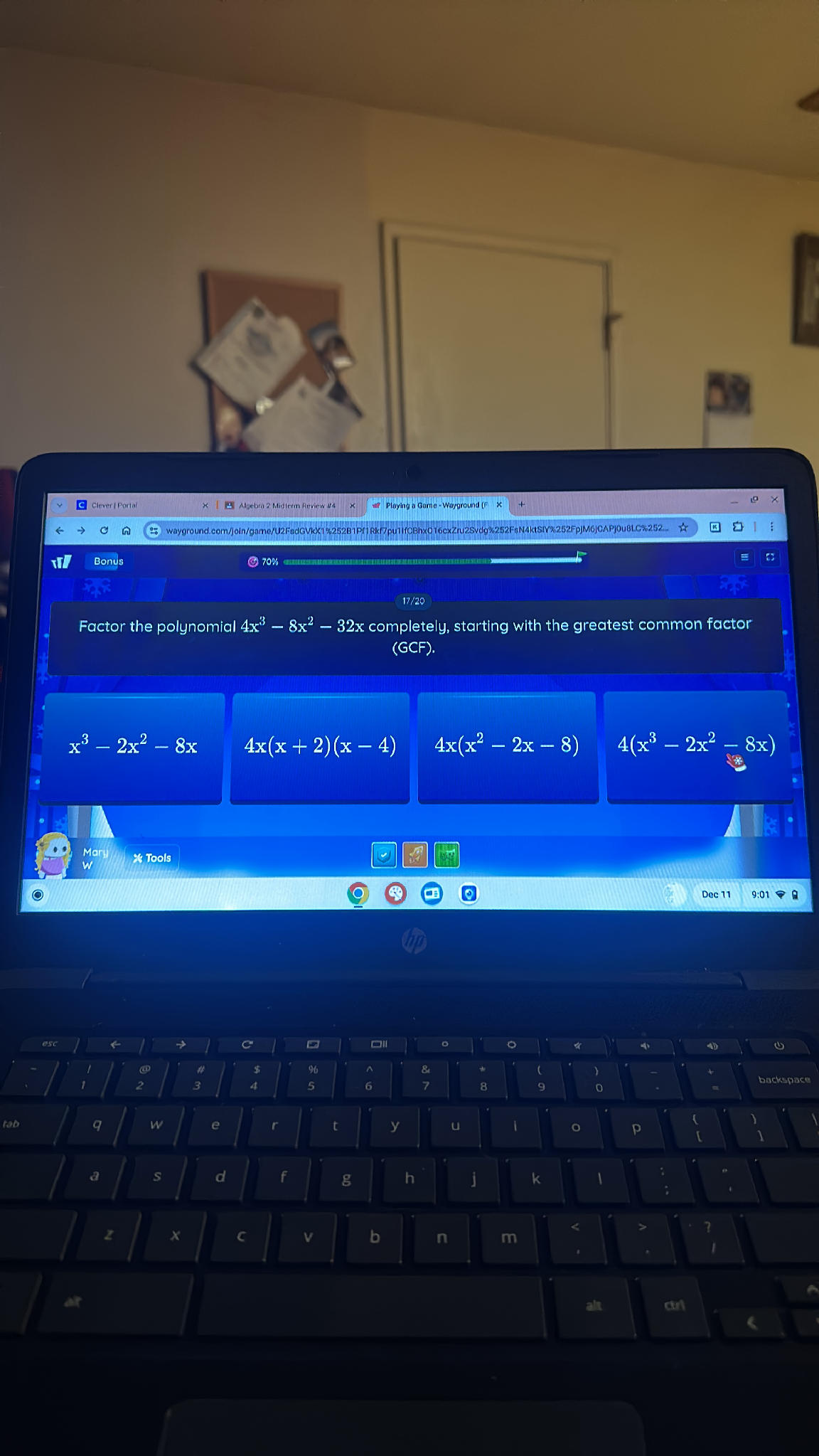 Factor the polynomial $4x^3 - 8x^2 - 32x$ | StudyX