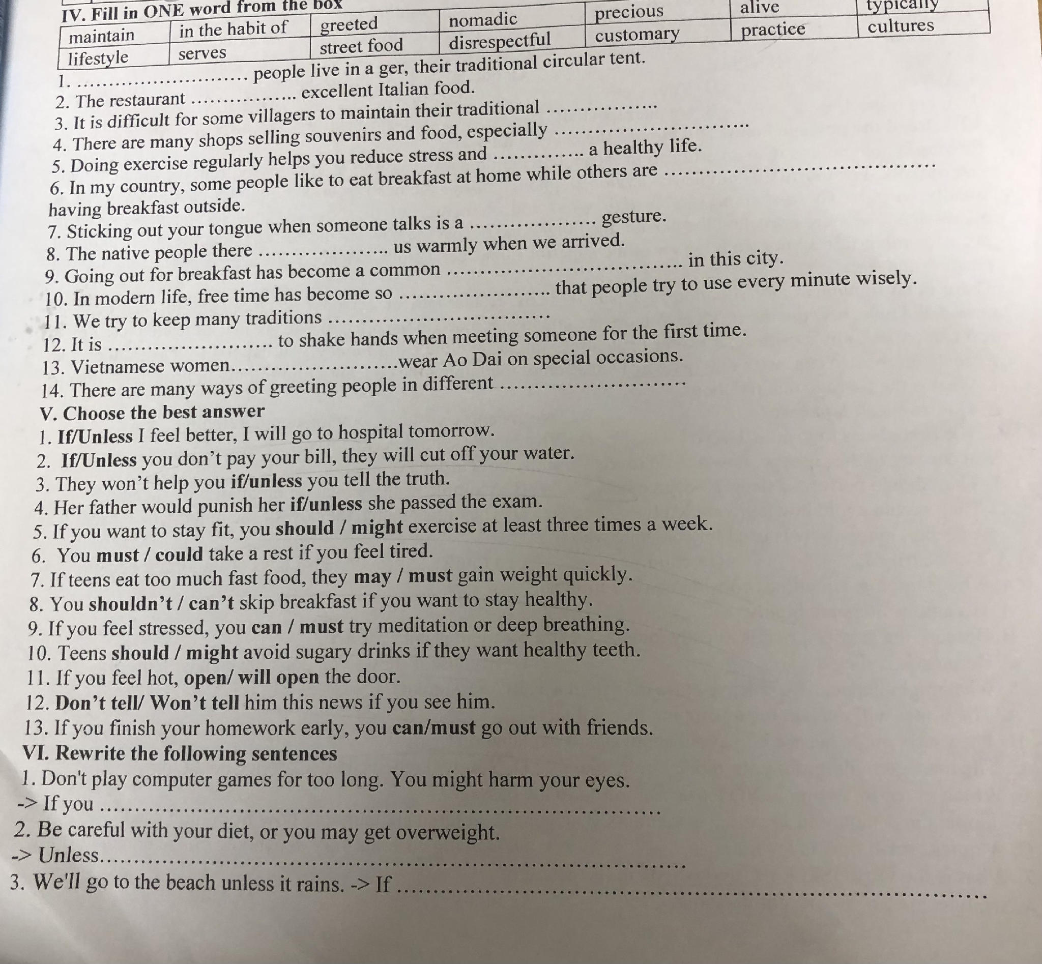V. Choose the best answer 1. If/Unless I | StudyX