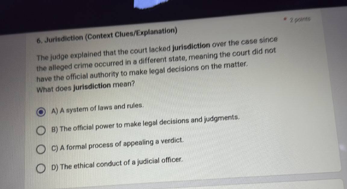6. Jurisdiction (Context Clues/Explanation) | StudyX